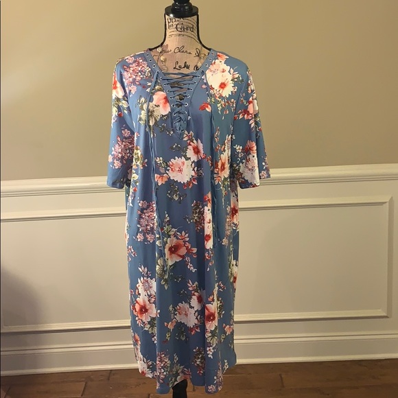 ODDY | Dresses | Oddy Floral Pattern Laceup Short Sleeve Dress Nwt ...